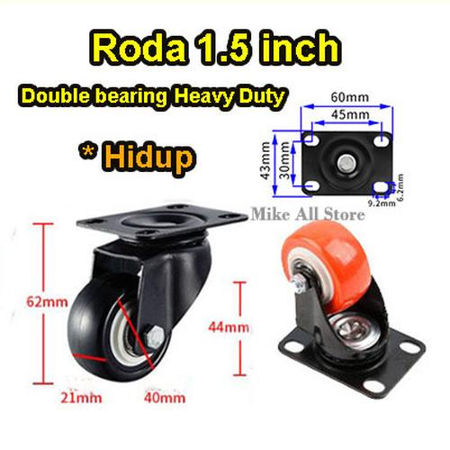 Jual Roda 1.5inch PU Tapak/Plate Heavy Duty Double Bearing/Troli/caster ...