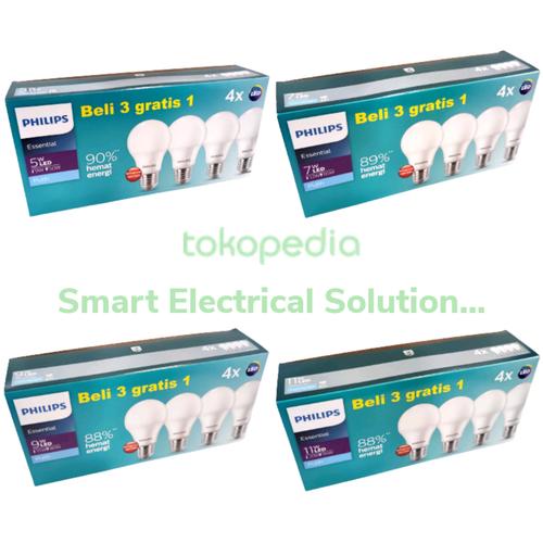 Jual PHILIPS ESSENTIAL LED BULB MULTIPACK 5W 7W 9W 11W E27 PUTIH - 5W ...