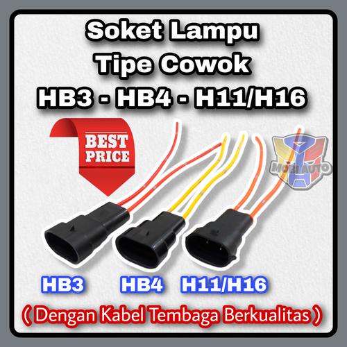 Jual Socket Soket Lampu HB3 - HB4 - H11/H16 Input Model Cowok / Male ...
