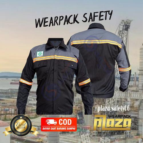 Promo wearpak safety ATASAN lengan panjang warna HITAM KOMBINASI ABU ...