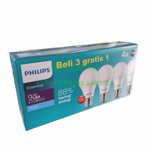 Jual Philips Lampu Led Bulb Essential 9 Watt Putih ( 1 Paket Isi 4 ...