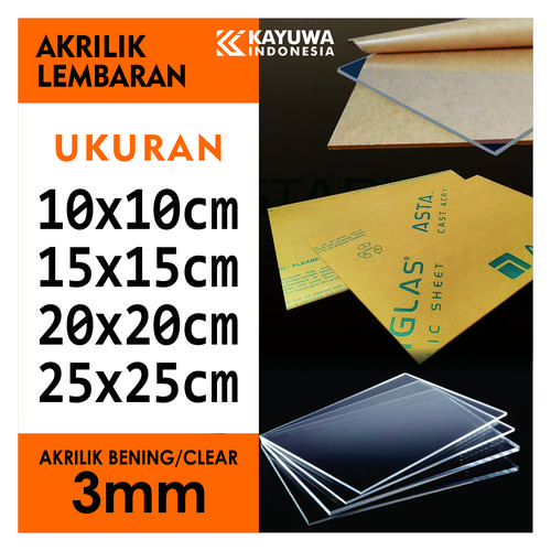 Jual Akrilik Lembaran 3MM Bening Ukuran 10x10cm, 15x15cm, 20x20cm, 25x25cm - 10x10 - Kota ...