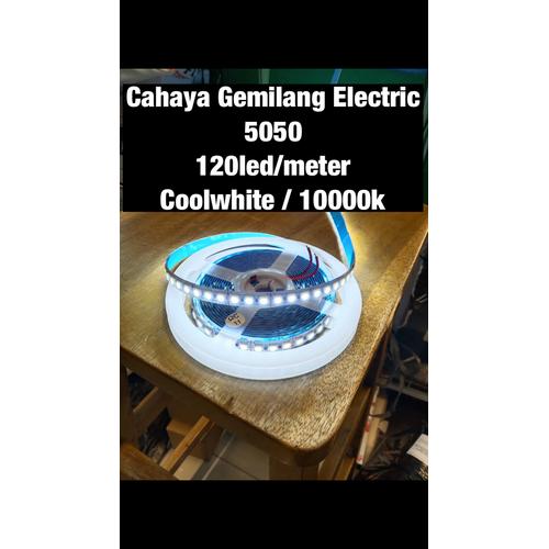 Jual Led strip 12v 12volt 120 mata 5050 10000k cool white cw 120led ...