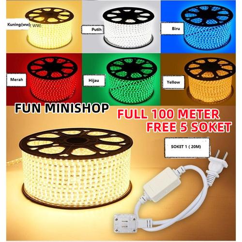 Jual Lampu led strip selang 5050 ac 220v full 100 meter FREE 5 SOKET ...