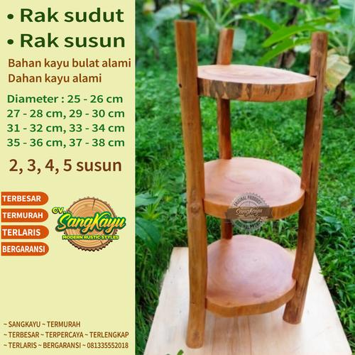 Jual Rak sudut kayu bulat rak susun kayu 3 tingkat 35-37cm rak ...
