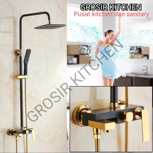 Jual Shower tiang panas dingin black gold / Shower set mixer hitam emas ...