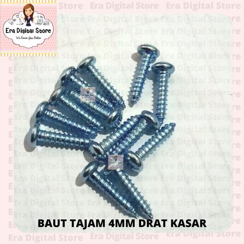 Jual Baut Tajam 4mm Drat Kasar 4x6 4x9.5 4x16 4x19 4x25.5mm - 4x9.5mm ...