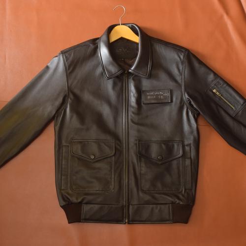 Jual Jaket kulit pria asli bomber kerah pilot pake karet slim fit - Hitam, M - Kab. Garut ...