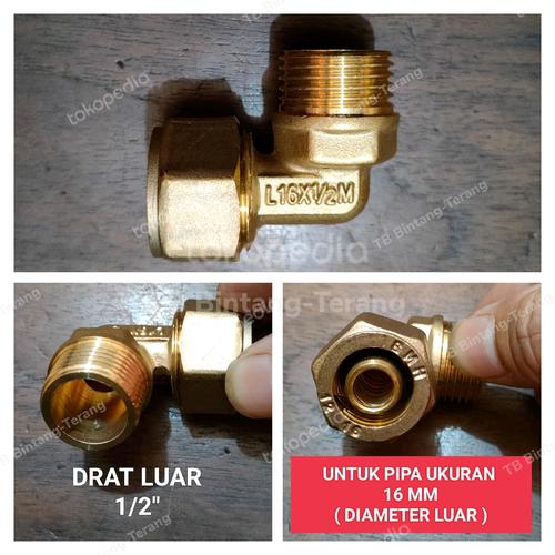 Jual ELBOW KNEE KENI KUNINGAN DRAT LUAR 1/2" INCH X M16 SAMBUNGAN AIR ...