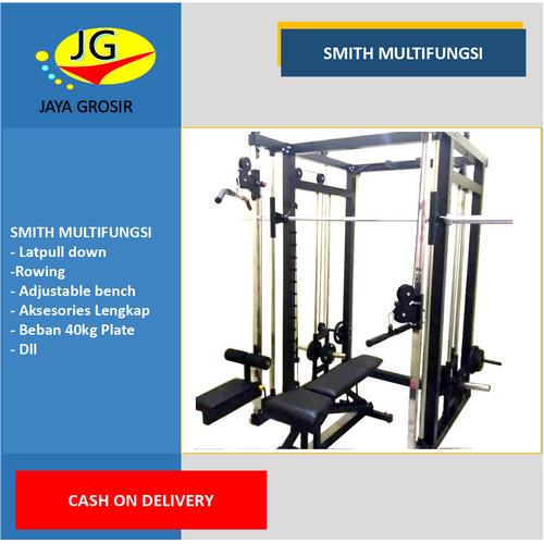 Jual alat gym smith machine multifungsi lat pull down rowing dipping T ...