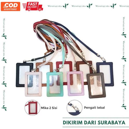 Jual Name Tag Mika ID Card Lanyard Kulit Dua Sisi Transparan ID Card ...