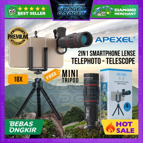 Jual APEXEL 2 in 1 Lensa HP Telephoto 18X Telescope + Tripod - APL ...