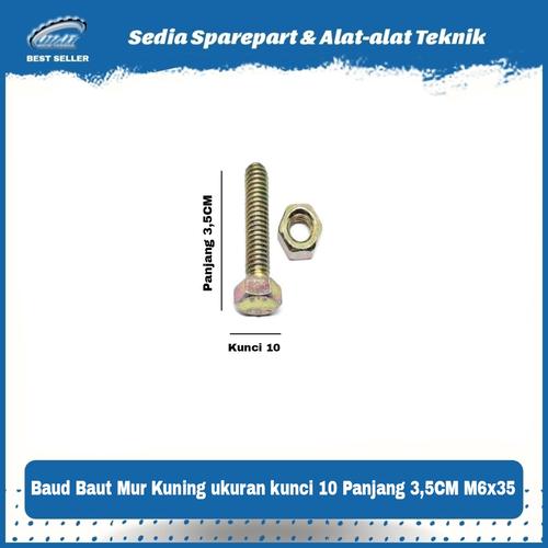 Jual Baud Baut Mur Kuning ukuran kunci 10 Panjang 3,5CM M6x35 - Dengan ...