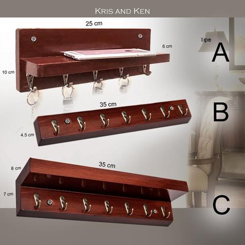 Jual Tempat Rak Gantungan Kunci Dinding Key Holder Kayu - A - 5 ambalan ...