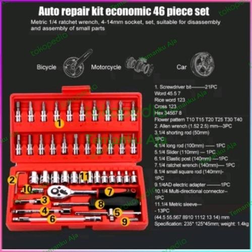 Jual Set kunci shock + obeng socket tools kit set 46 pcs kunci set ...