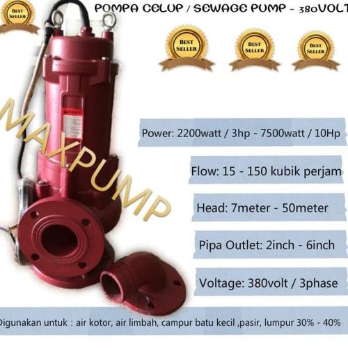 Jual POMPA CELUP AIR KOTOR DAN LIMBAH 2" SUBMERSIBLE SEWAGE PUMP 3HP ...