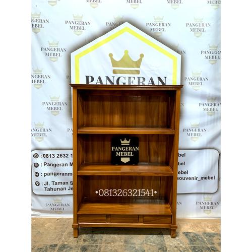 Jual Rak Buku Minimalis Kayu Jati 3 Laci (Lemari Pajangan, Almari Kitab ...