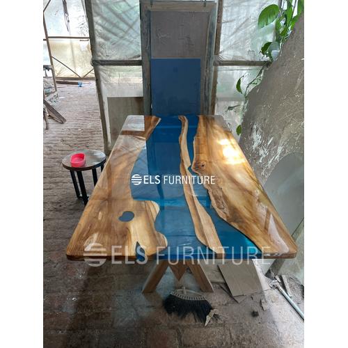 Jual Meja Makan Resin kayu jati / Meja resin biru / Meja resin 2 Meter - Kab. Jepara ...