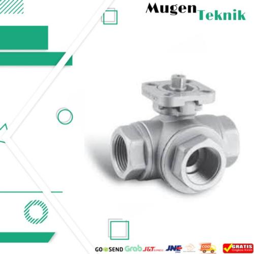 Jual 1/2" Stop Kran Ball Valve 3 Way Mounting Pad Actuator Type L Port ...