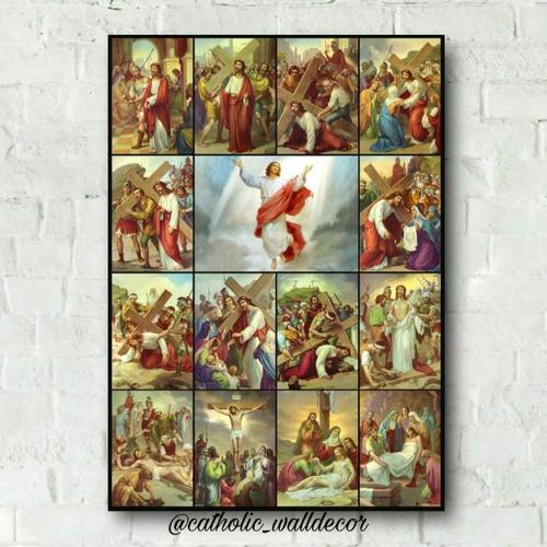 Jual Hiasan dinding Katolik gambar Jalan Salib poster rohani catholic ...