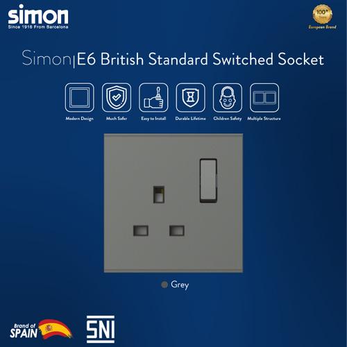 Jual Stop Kontak E6 British Standard Switched Socket - 13A Grey - Jakarta Barat - Simon Official ...