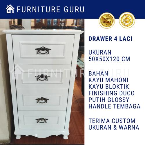 Jual Drawer / Laci / Nakas Tinggi / Meja Aquarium Klasik Putih 4 Laci ...