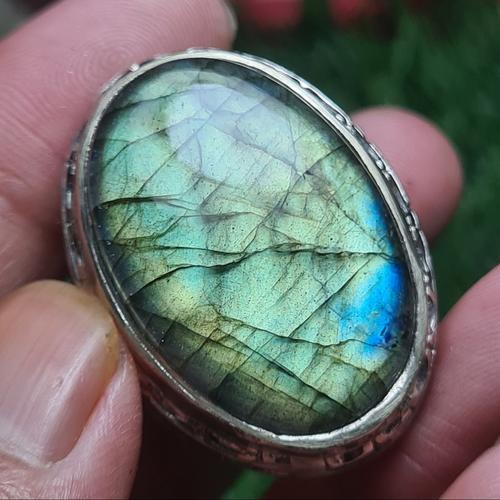 Jual Cincin Batu Akik Natural Labrador Gambar Motif Hijau Biru Unik ...