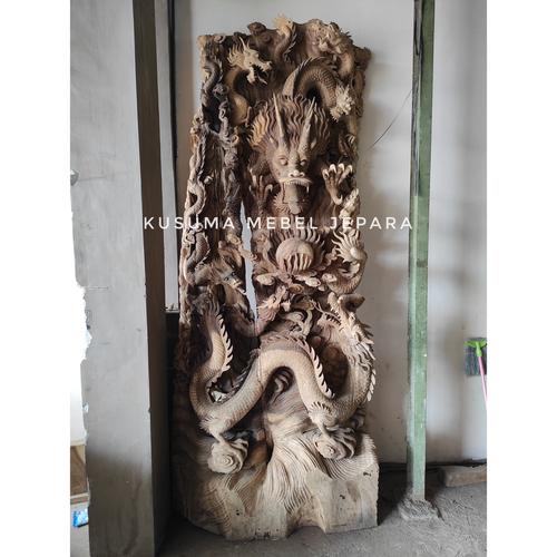 Jual Relief Dekorasi Ukir 9 Naga Super Kayu Trembesi Solid - Tinggi 3 ...