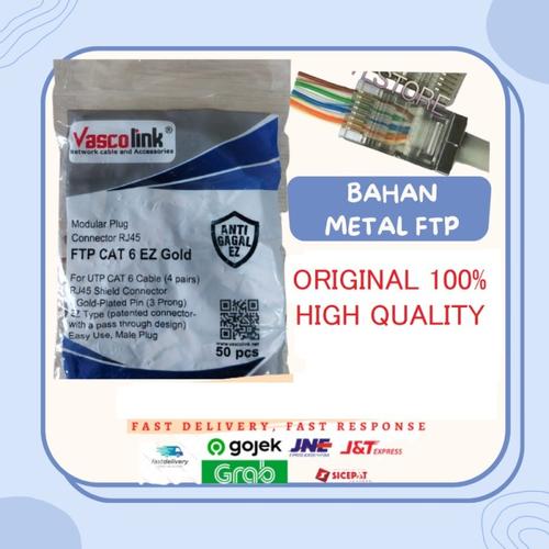 Jual KONEKTOR RJ45 STP FTP CAT 6 EZ GOLD ANTI GAGAL Metal VASCOLINK ...