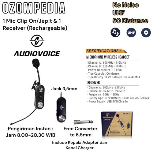 Jual Mic Clip On/Jepit Mic Wireless Universal Microphone Audiovoice UHF ...