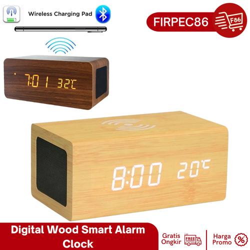 Jual F86 JAM DIGITAL KAYU Smart Wood Clock Wireless Charging ...