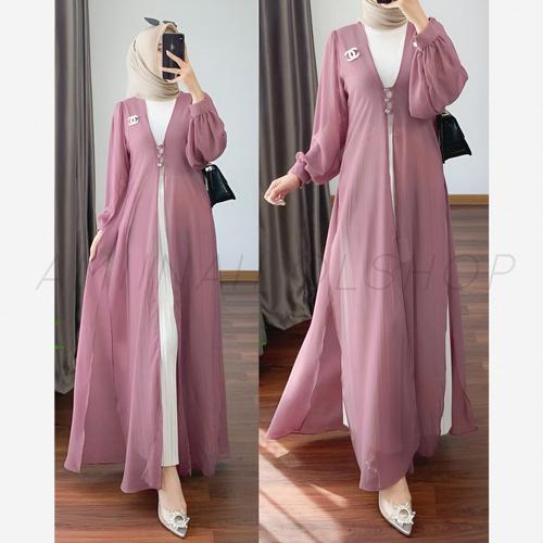 Jual Laura Outer Dress Slit Muslimah Dengan Model Kancing Sengkelit ...
