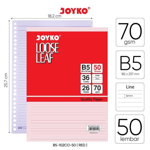 Jual LOOSE LEAF B5 WARNA | JOYKO B5-102CO | ISI KERTAS FILE BINDER ...