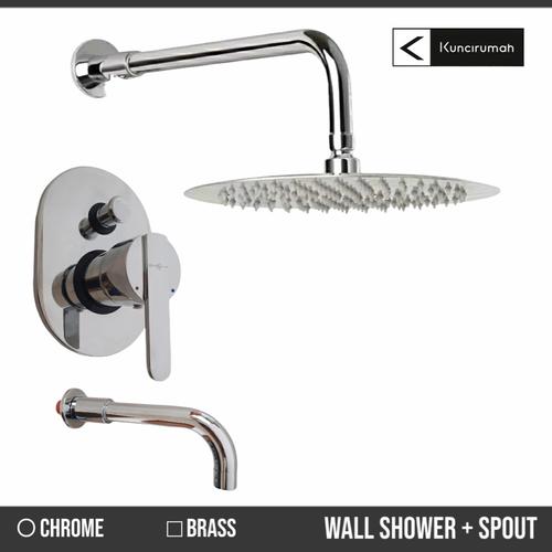 Jual Shower tanam set 4 lubang bulat Wall shower panas dingin kuningan ...
