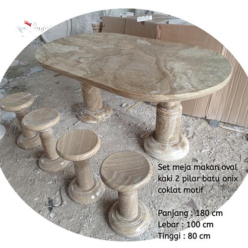 Jual Set meja makan oval kaki 2 pilar dan 4 kursi bulat onix coklat ...