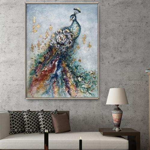 Jual Lukisan Burung Merak texture modern ukuran 120x80xm plus bingkai ...