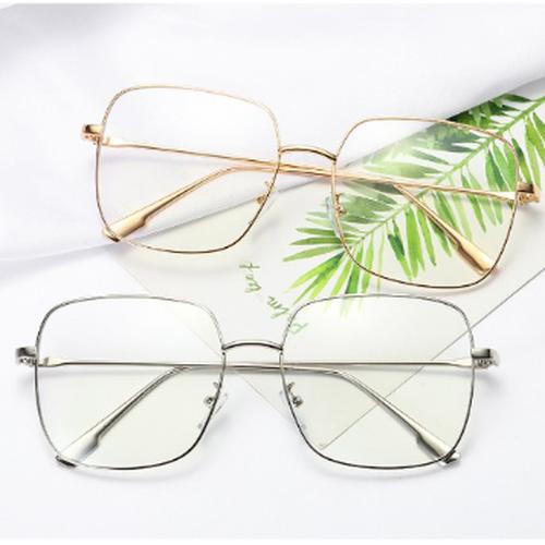 Jual Kacamata Frame Kotak Besi Stainless Lensa Kaca Wanita Anti Radiasi ...