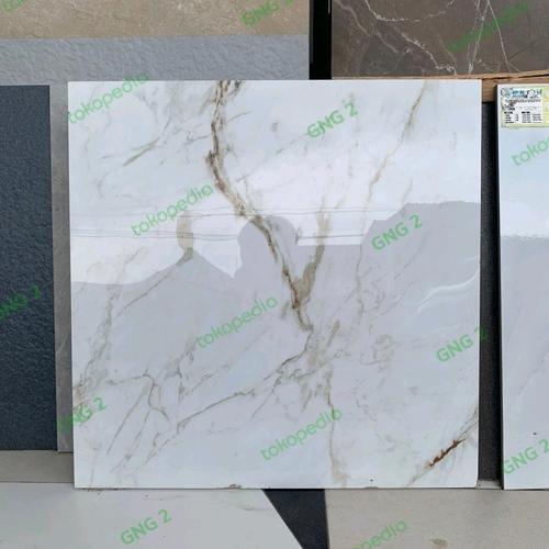Jual granit lantai 60x60 by sun power motif putih corak gold glazed ...