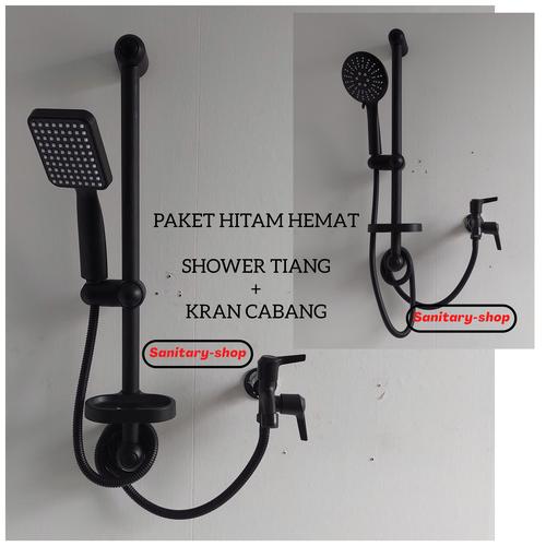 Jual paket hemat shower tiang stainless hitam + kran cabang hitam ...