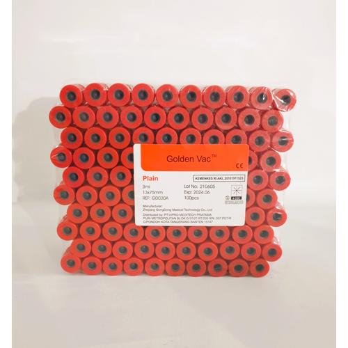 Jual Tabung Darah Vacutainer Plain 3ml Merah/ Vacuum Blood Collection ...