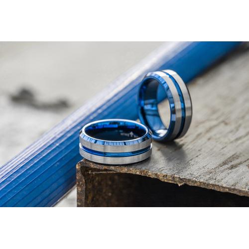 Promo Nine Worlds Ring cincin couple TUNGSTEN silver blue anodized 8MM ...