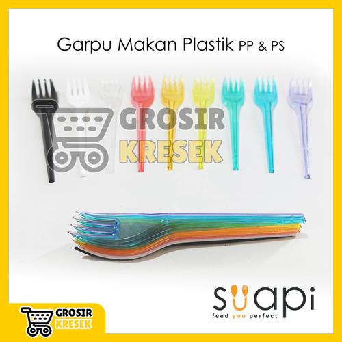 Promo A80 Garpu Makan Plastik SUAPI Hitam Putih Transparan Warna Food ...