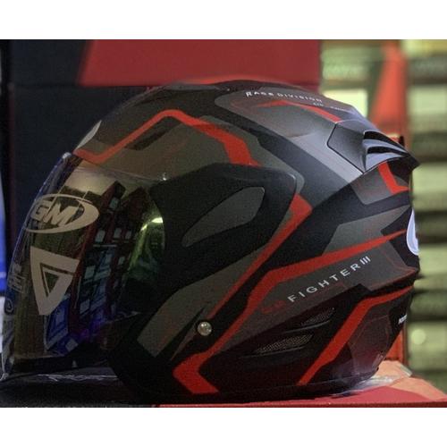Jual Helm GM Fighter GV2 Black Red Doff Half Face Single Visor - XL ...
