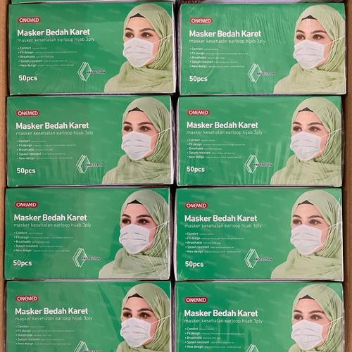 Jual Masker Onemed Headloop Hijab Isi 50 3 Ply Medis ( KARTON / CARTON ...