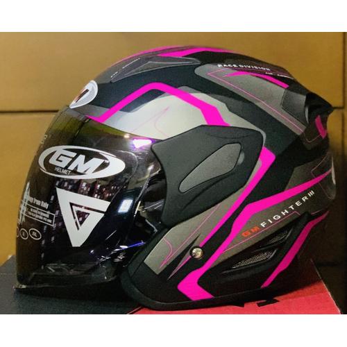 Jual Helm GM Fighter GV2 Black Pink Doff Half Face Single Visor - M ...