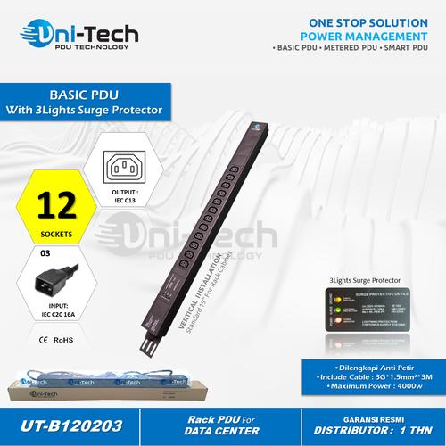 Jual Stop Kontak Listrik Rack PDU 12 Ports C13 with 3LSP, Input C20 16A - Kota Bekasi - Unitech ...