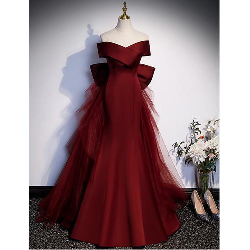 Jual Gaun Pesta 2211027 Merah Maroon Sabrina Mermaid Ekor Party Dress ...