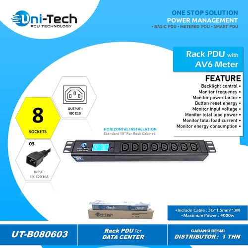 Jual PDU Power Distribution Unit 8 Holes C13 with AV6 Meter, Input C20 ...