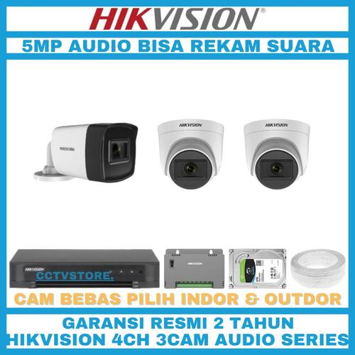 Promo PAKET CCTV HIKVISION 4 CHANNEL 3 CAMERA 5MP TURBO HD KAMERA CCTV ...