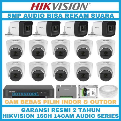 Promo PAKET CCTV HIKVISION 5MP AUDIO SERIES 16 CHANNEL 14 KAMERA TURBO ...